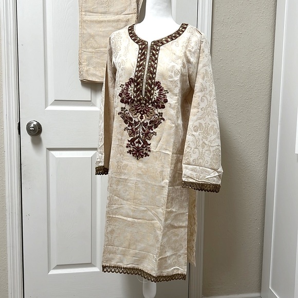 Dresses | Shalwar Kameez Indian Pakistani Off White Golden Jamawar ...